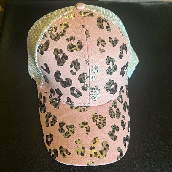 Source Unknown | Accessories | Pink Leaopard Ptint Trucker Pony Tail ...